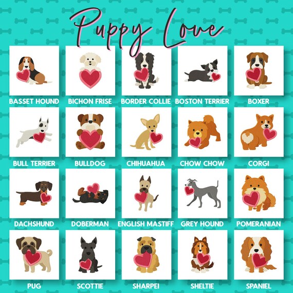 20 Puppy Love Embroidery Design Pack Digital Machine - Etsy