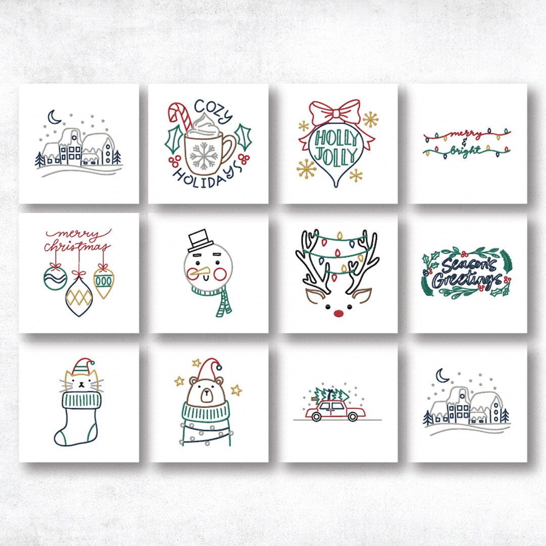 Set of 12 Christmas Card Machine Embroidery Design Pack - Digital Files ...