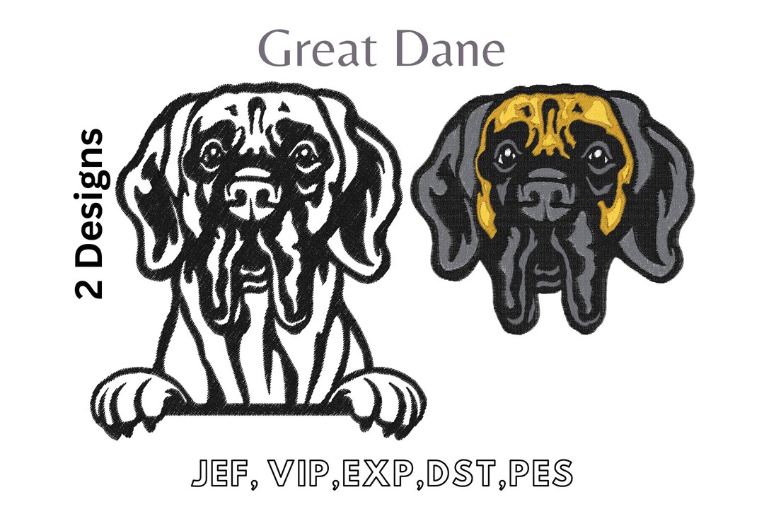 Great Dane Dog Breed, Embroidery Design, Easy Machine Embroidery ...