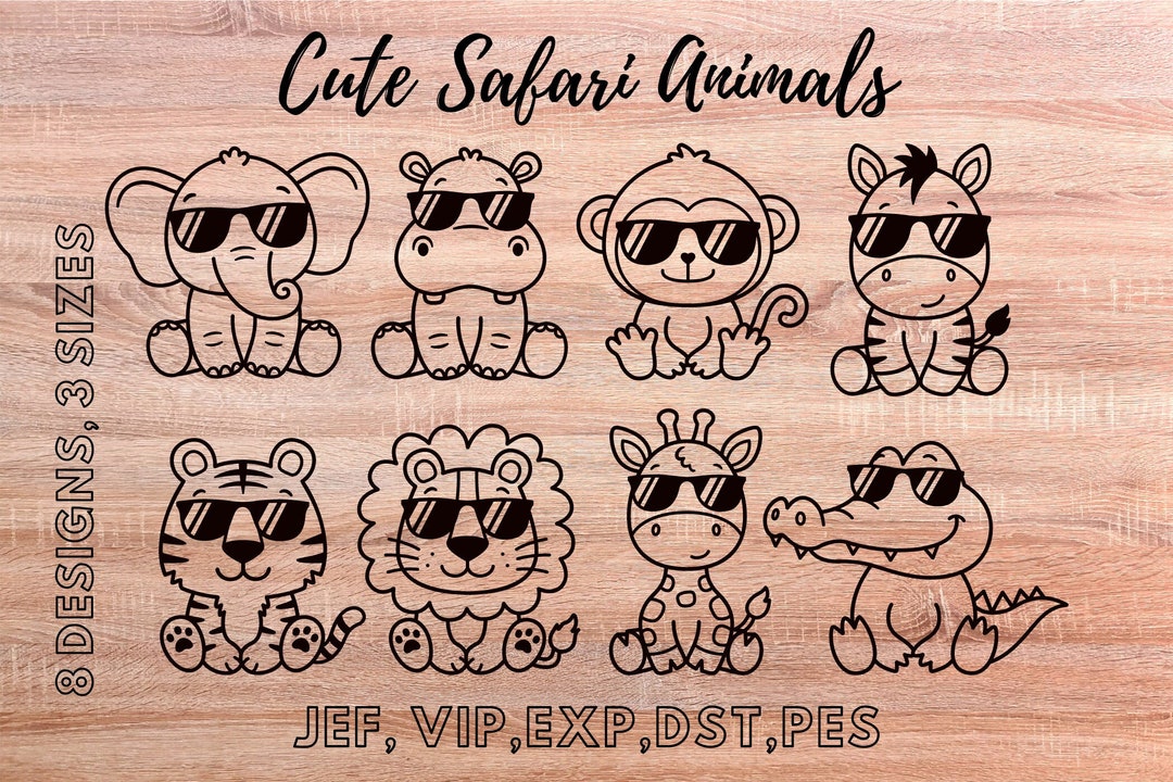 Set of 8 Cute Safari Animals Embroidery Design Pack - Etsy