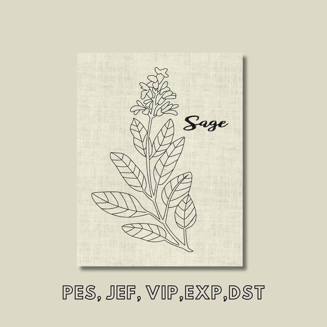 Sage Embroidery Design, Botanical Herbs, Easy Machine Embroidery ...