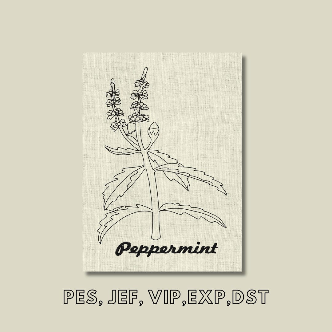 Peppermint Embroidery Design, Botanical Herbs, Easy Machine Embroidery ...