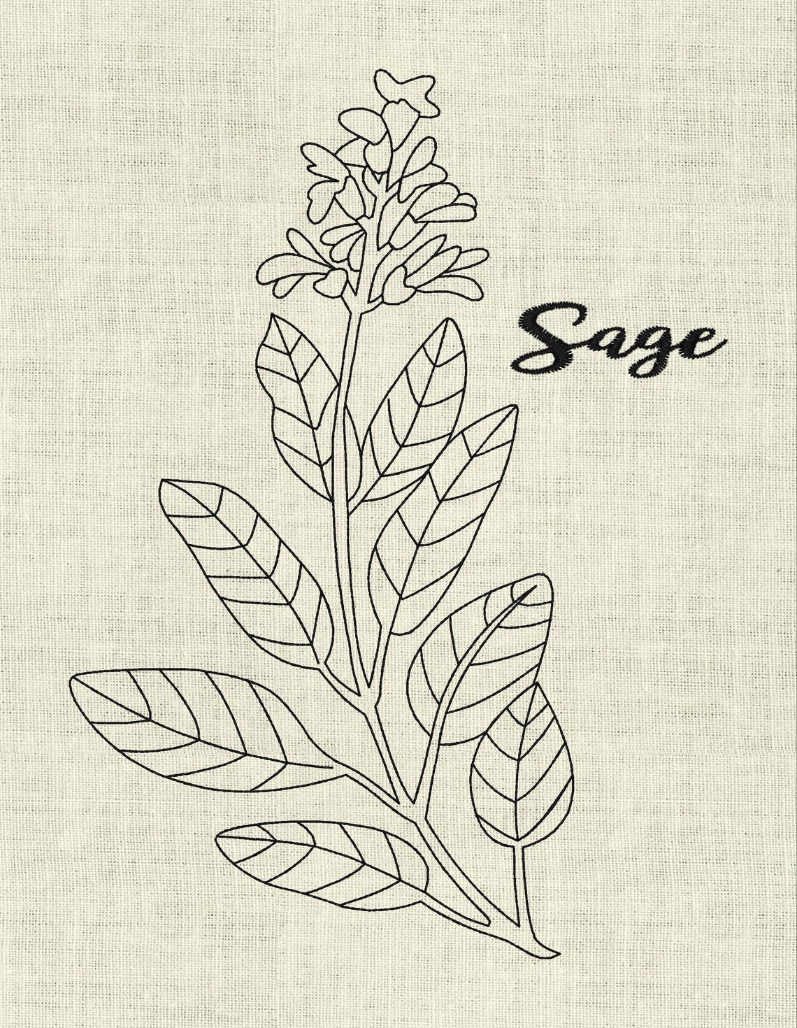 Sage Embroidery Design, Botanical Herbs, Easy Machine Embroidery ...