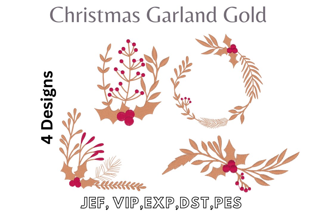 Christmas Garland Gold Embroidery Design, Easy Machine Embroidery ...