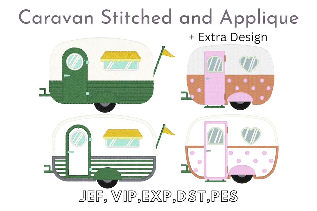 Caravan Easy Machine Embroidery Design, Stitched and Applique, Instant ...