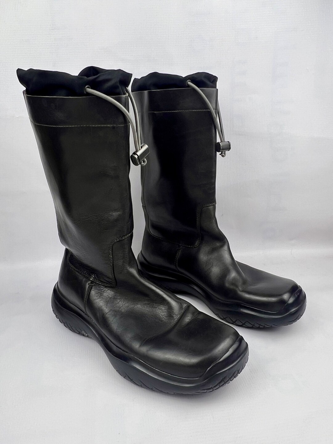 Vintage Prada AW99 Black Motorcycle Leather Vibram Sole Men’s High ...