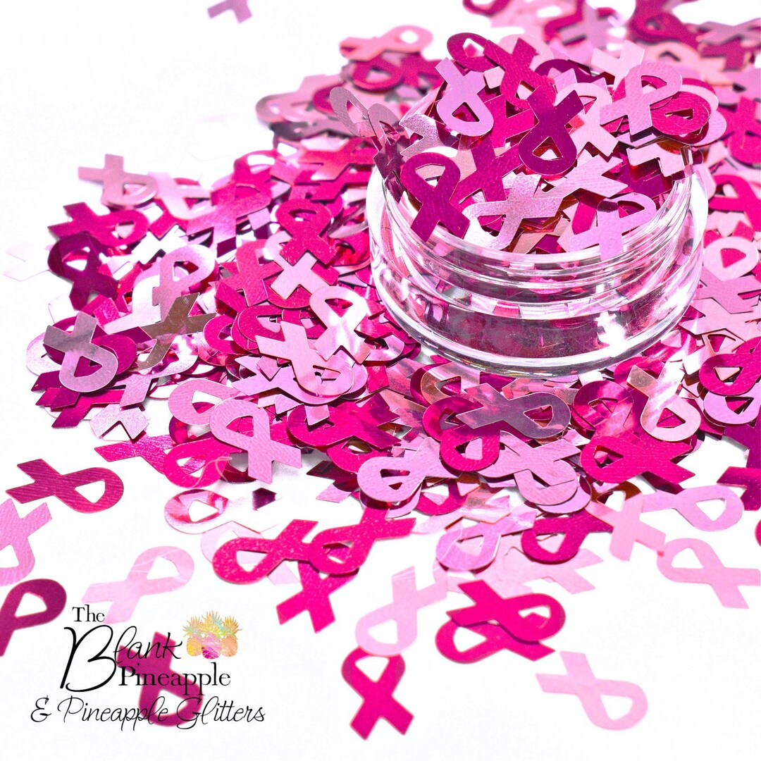 Pink Awareness Ribbons Shaped Glitter 2oz Resealable Bag 56 Grams 4mm ...