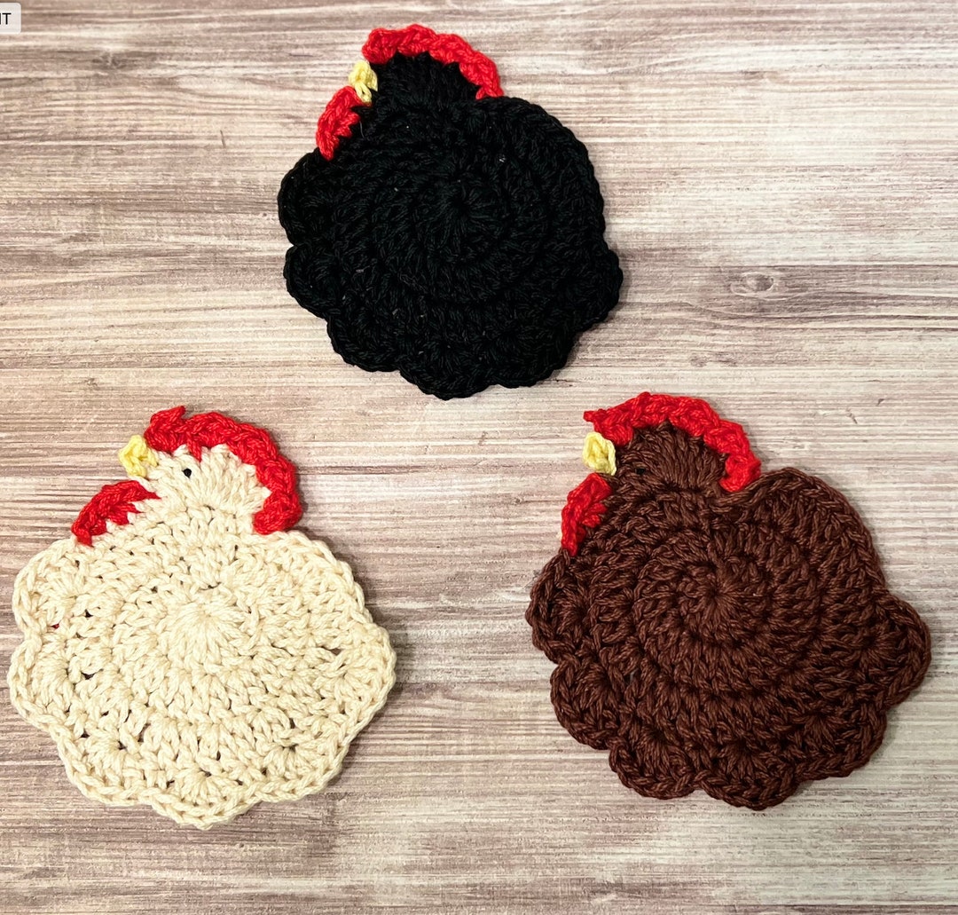 Set of 3 Crochet Chicken Coasters Handmade Coasters Farm-themed ...