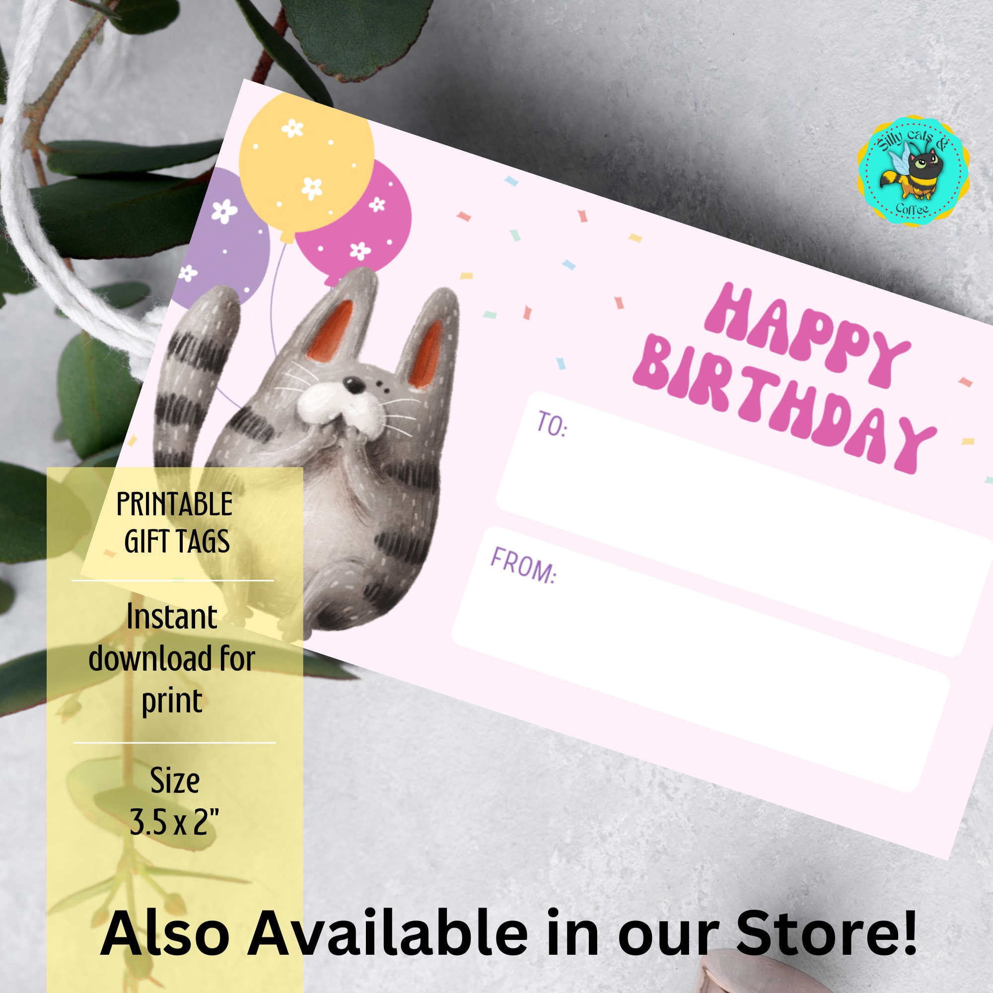 Printable Gift Tags Cute Cat - 3.5 X 2 Inches, Digital Download PDF and ...