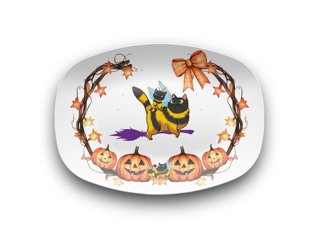 Halloween Cat Bee Platter, Pumpkin Jack O’lantern Fall Tray ...
