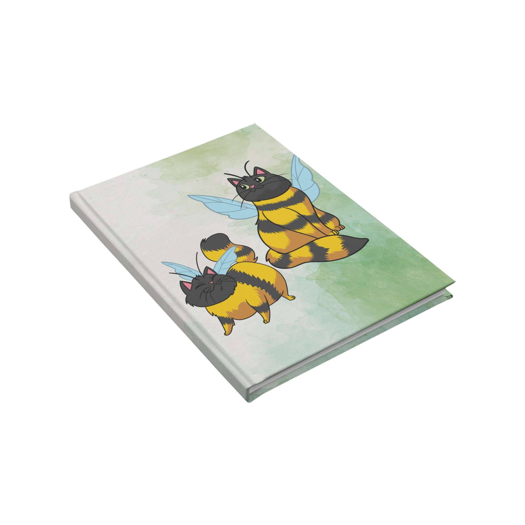 Cat Bees Christmas Green Background, Lined Paper Notebook, Cute Bday ...