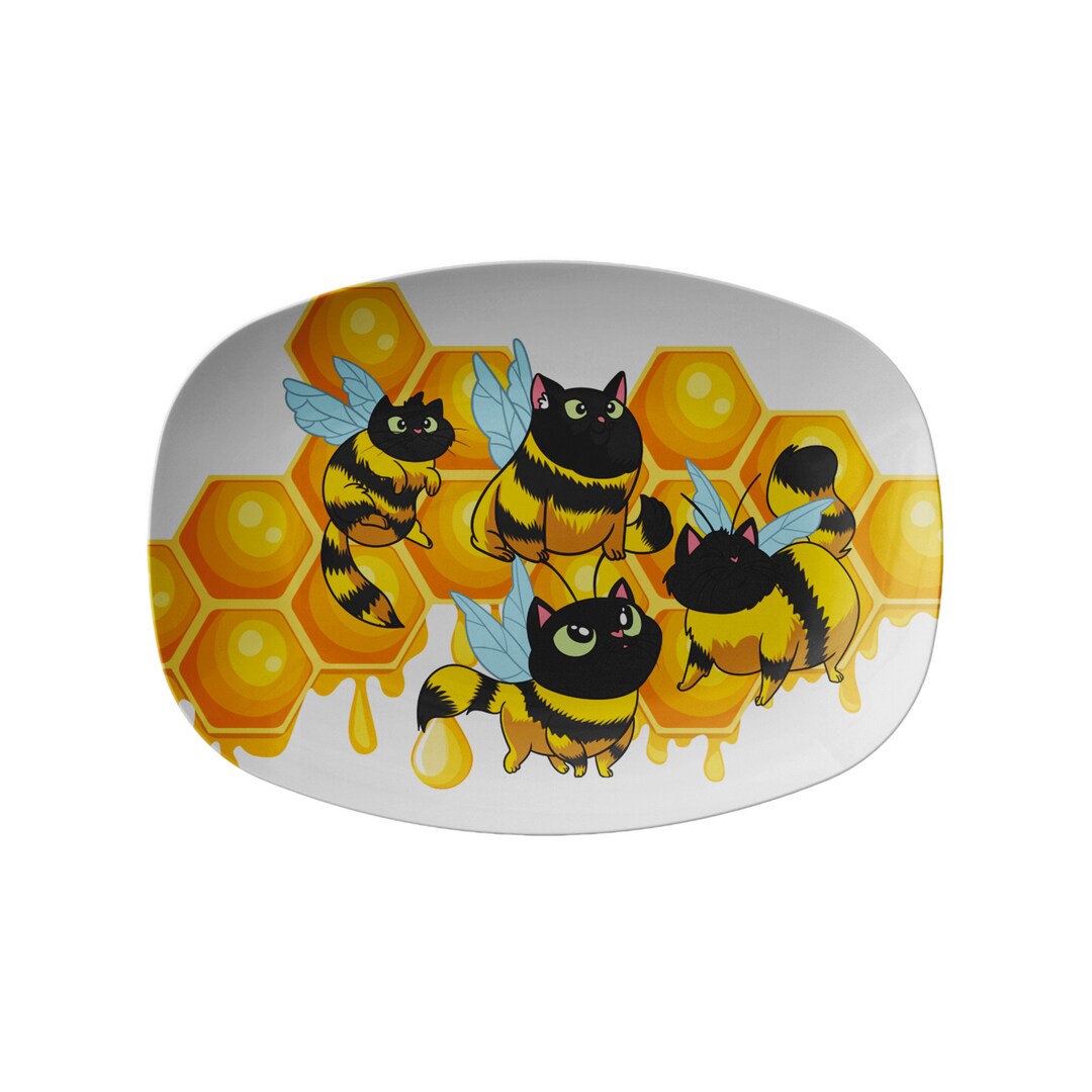 Cat Bees and Honeycomb Platter Dinnerware Plate Set for Indoor Outdoor ...