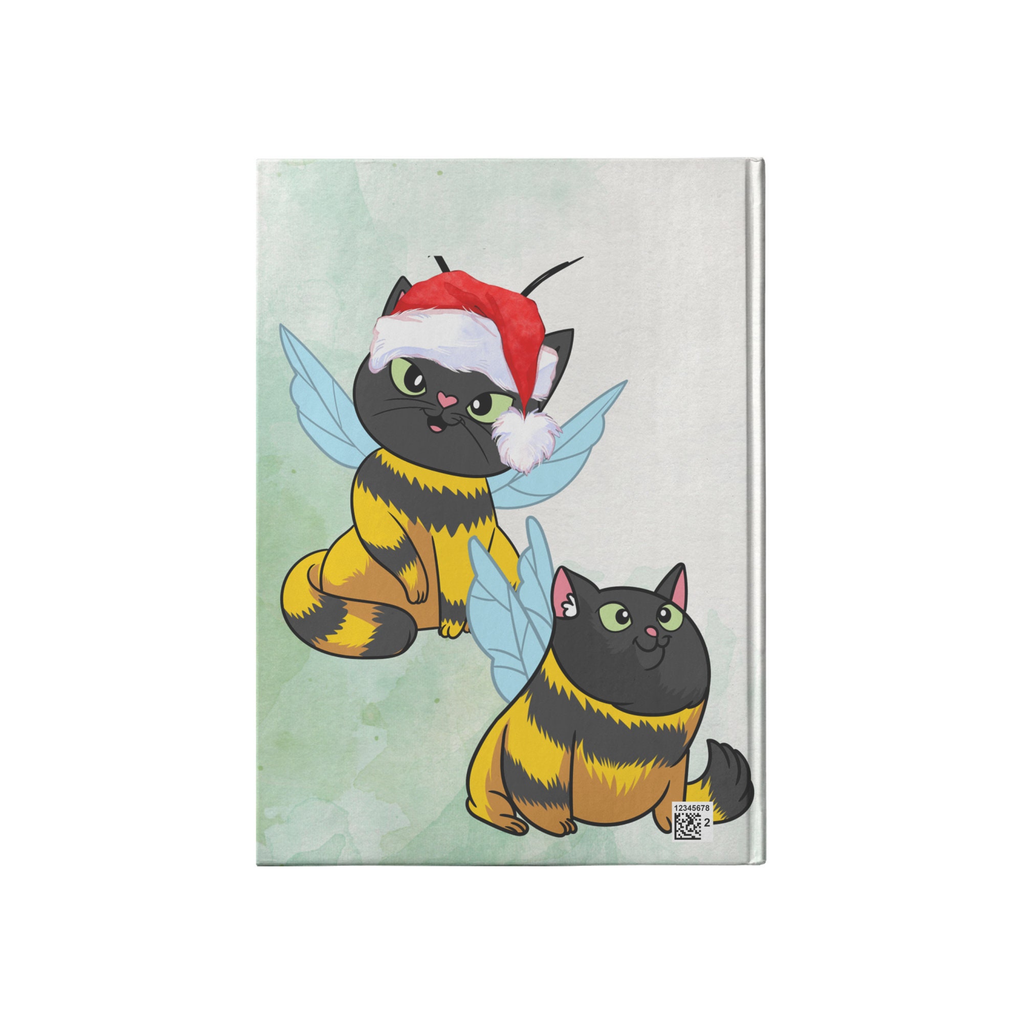 Cat Bees Christmas Green Background, Lined Paper Notebook, Cute Bday ...