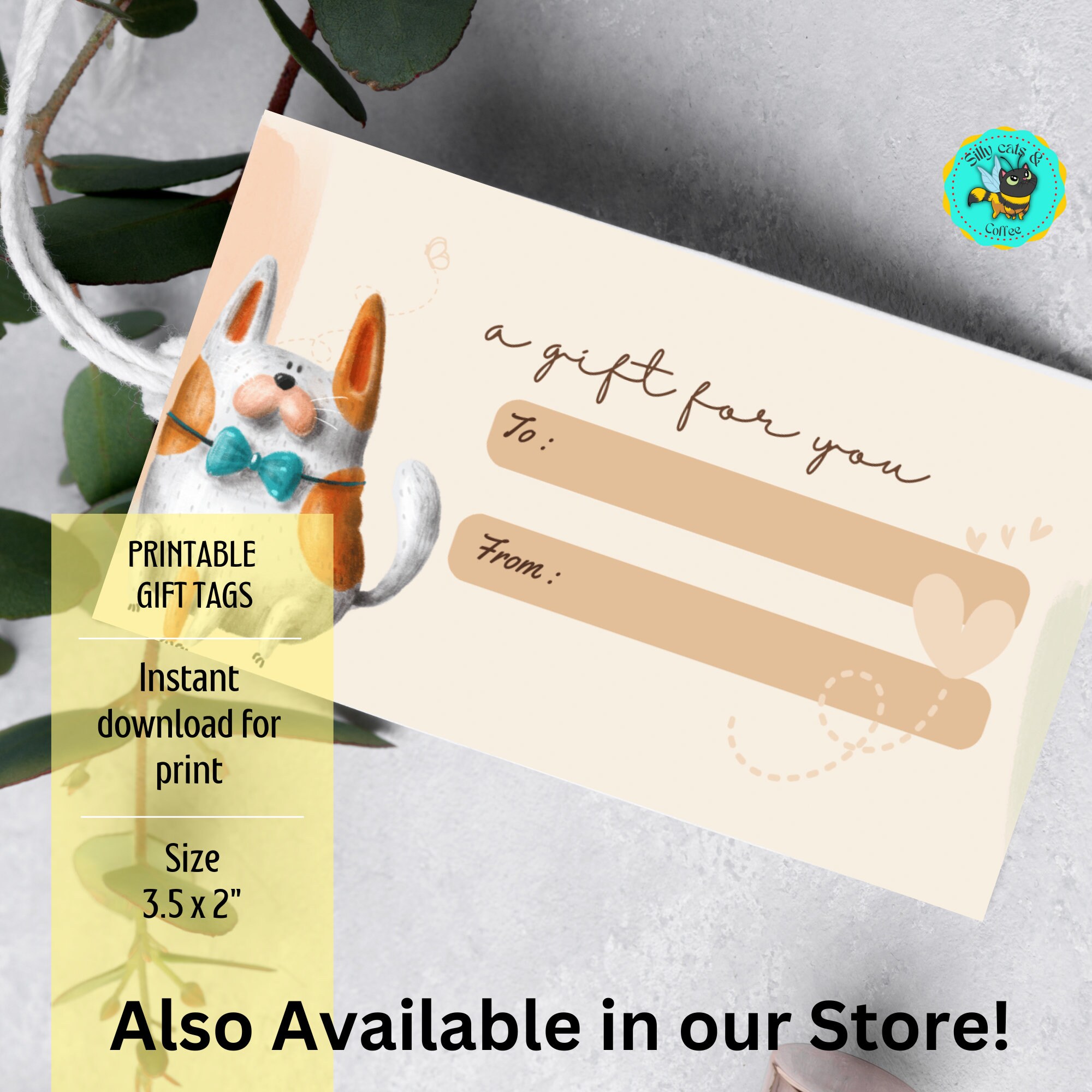 Printable Gift Tags Cute Cat - 3.5 X 2 Inches, Digital Download PDF and ...
