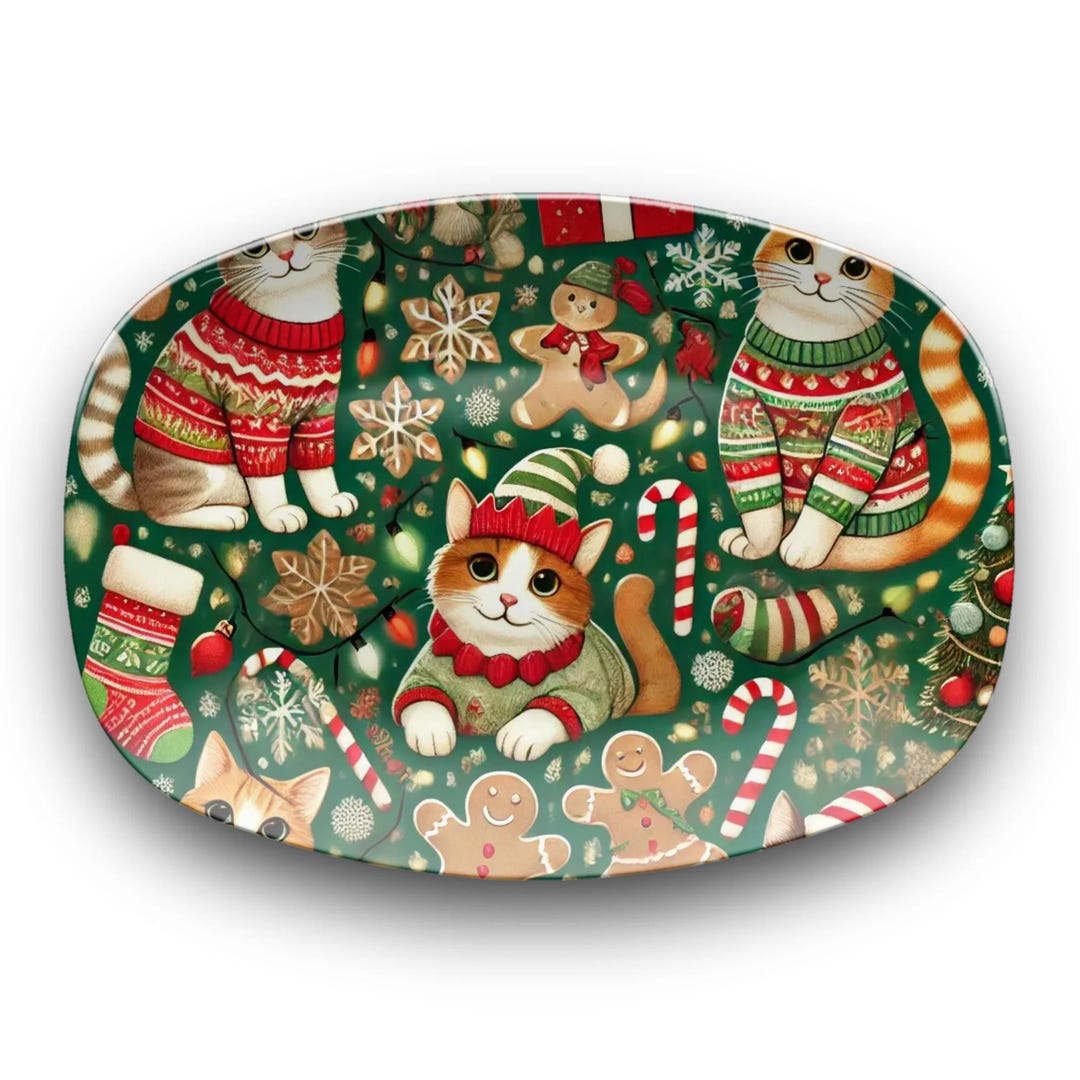 Cozy Christmas Cats Holiday Platter: Festive Feline Fun With Sweaters ...