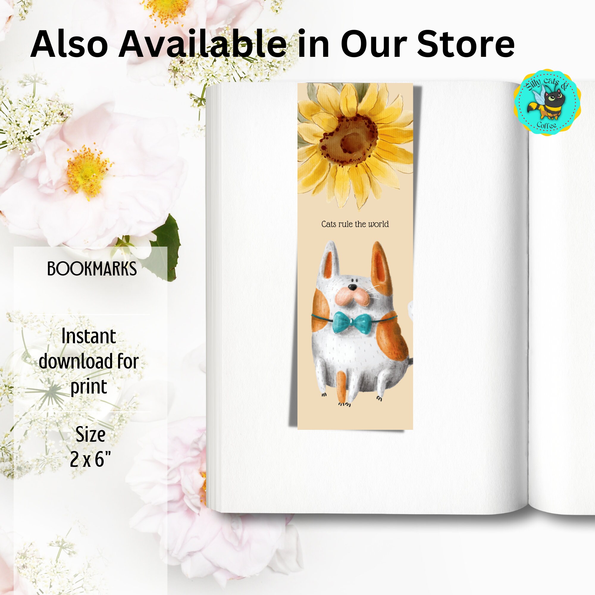 Cute Kawaii Cat Printable Bookmarks, Digital Download Print Ready, PNG ...