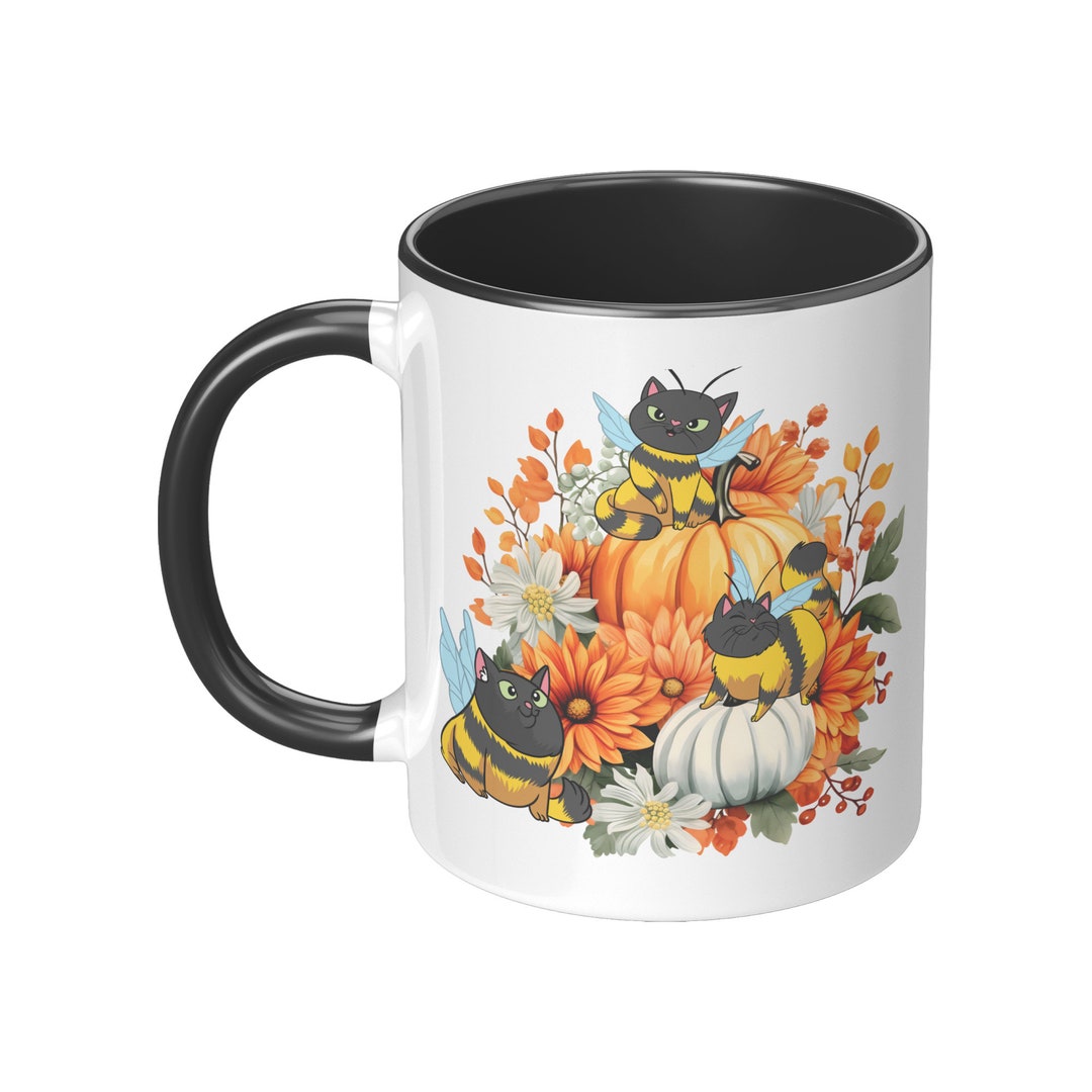 3 Cat Bees With Pumpkins Fall Themed 11 Oz Mug, Cute Coffee Mug, Autumn ...