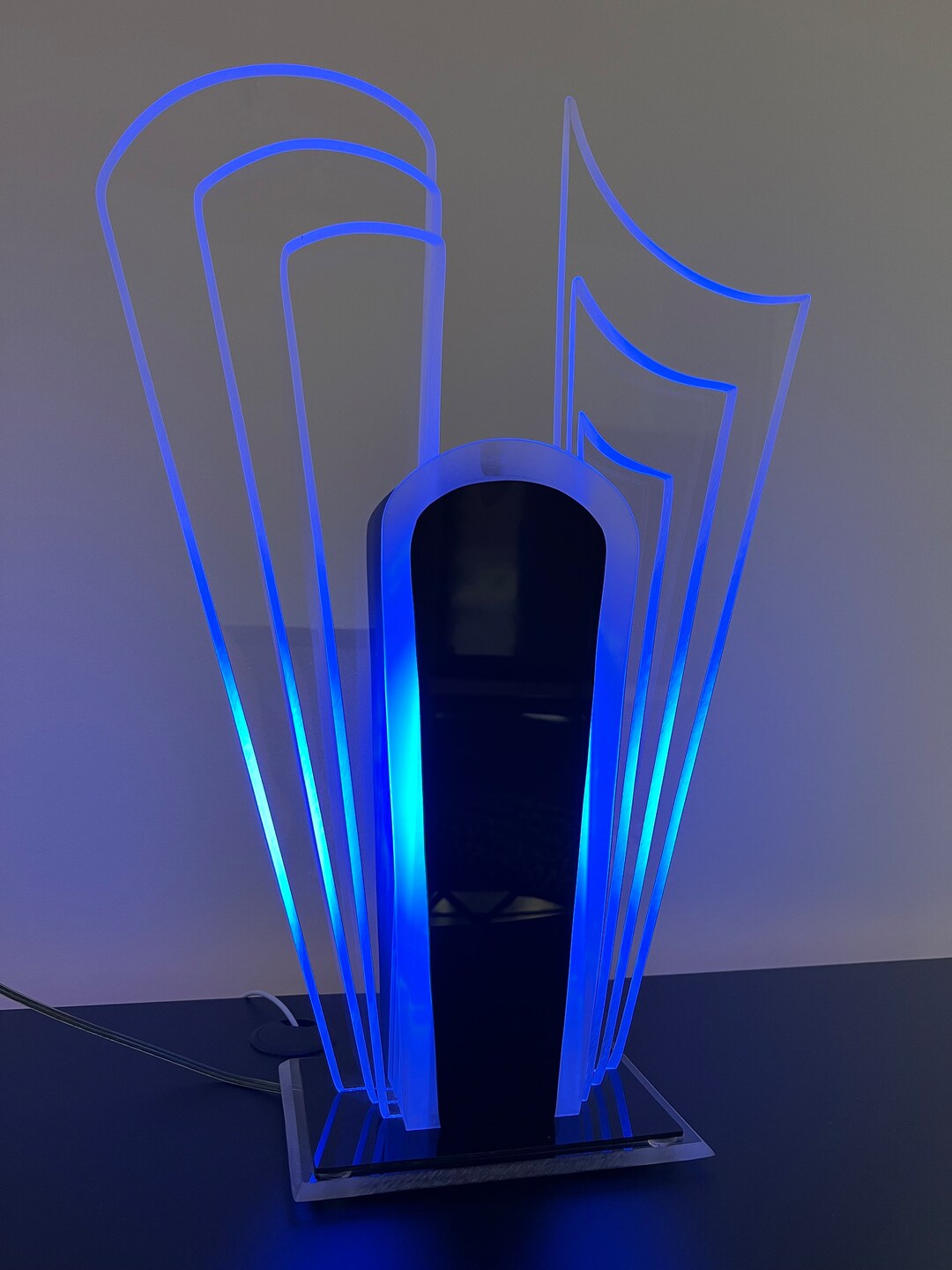 1980s Postmodern Acrylic Blue Neon Sculpture Lamp - Etsy