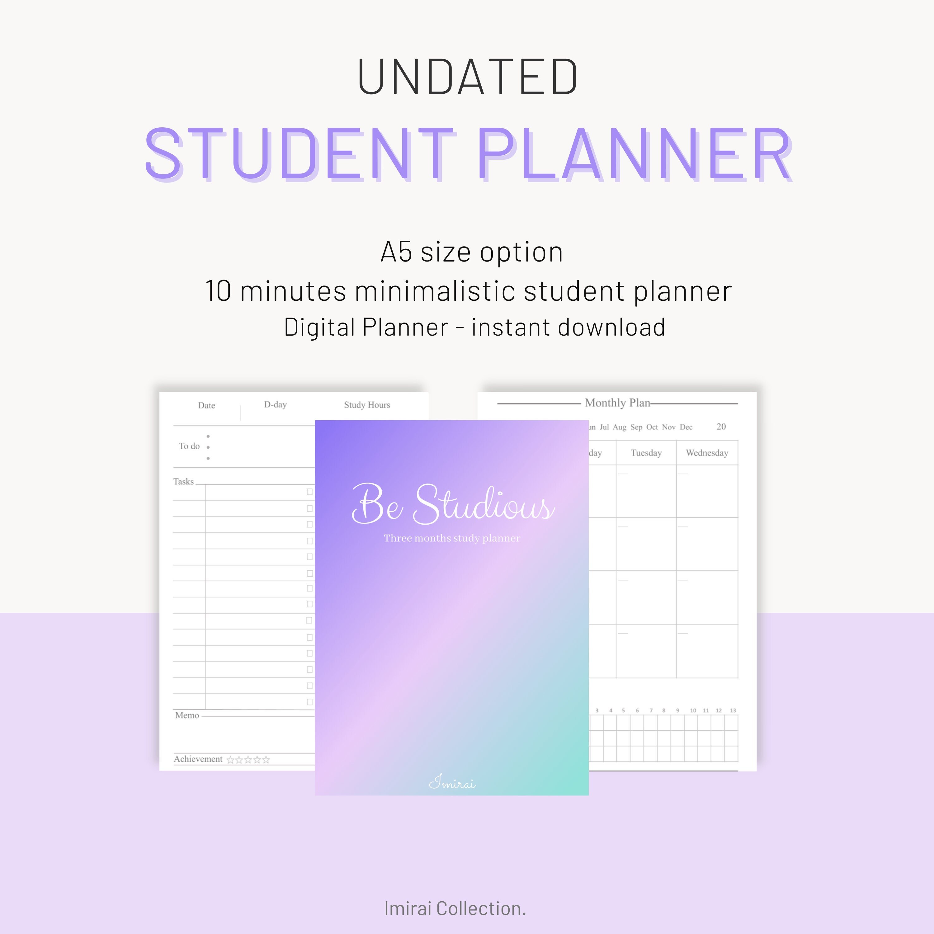 Student Digital Planner | Be Studious Undated Daily Planner | College ...