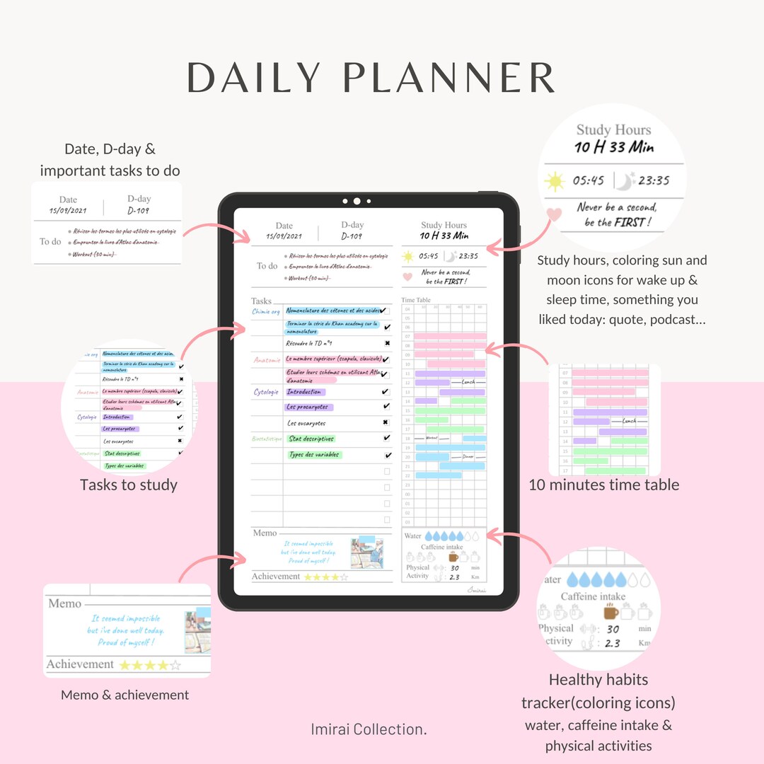 Student Digital Planner Be Studious Undated Daily Planner College and ...