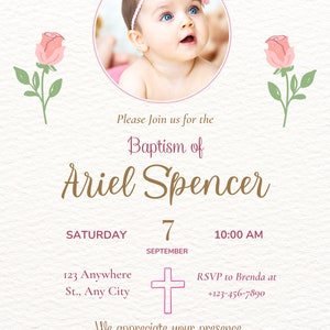 Baby Girl Baptism Invitations Printable Editable Baptismal Invitations ...