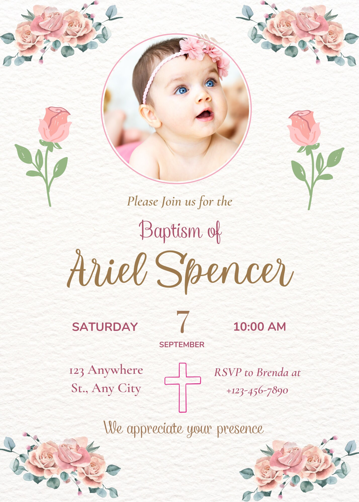 Baby Girl Baptism Invitations Printable Editable Baptismal Invitations ...