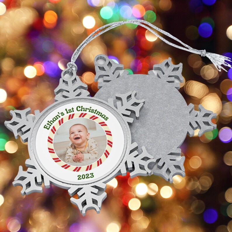 Personalized Baby's First 2023 Christmas Pewter Snowflake Ornament ...