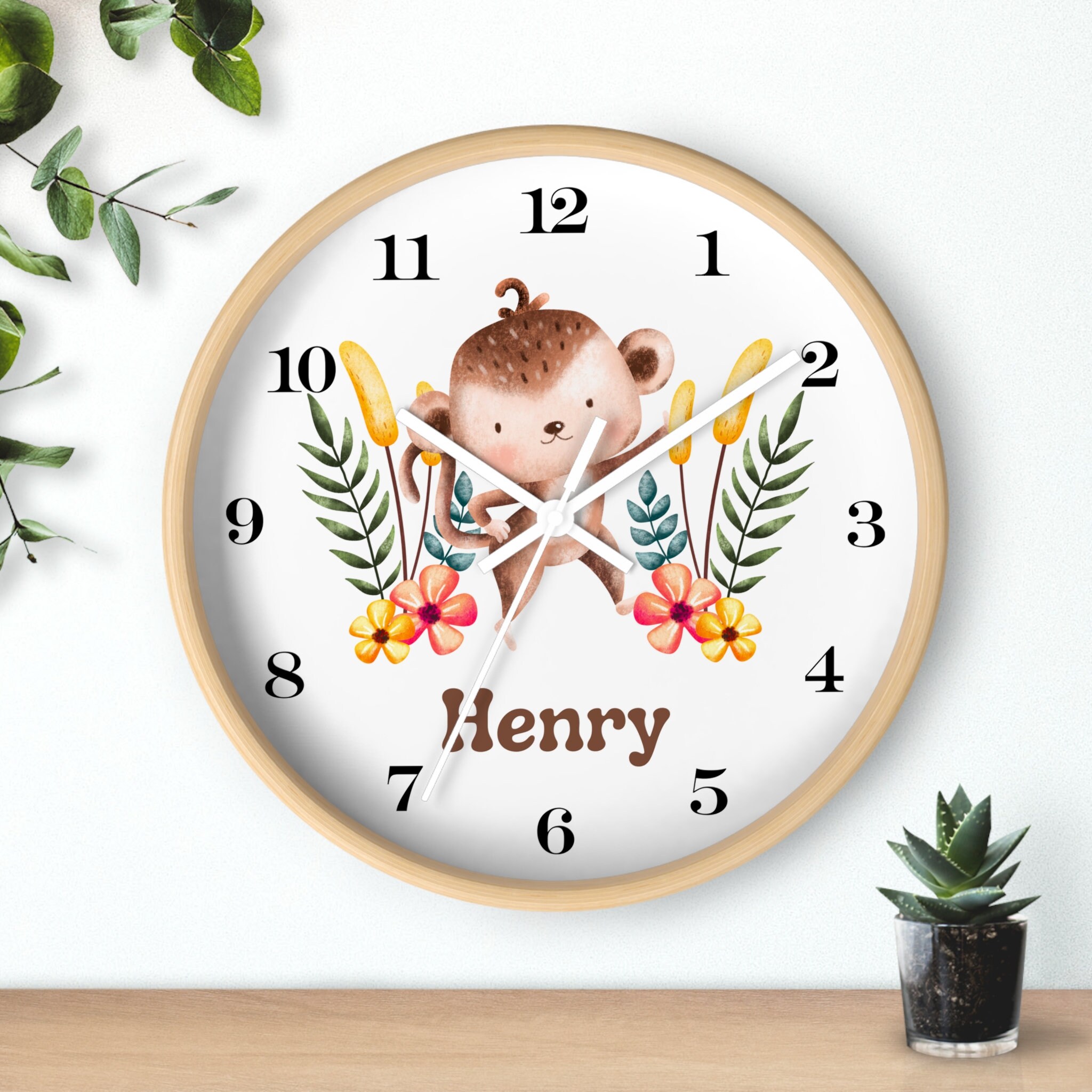 Personalized Monkey Clock Custom Kids Wall Decor Adorable - Etsy