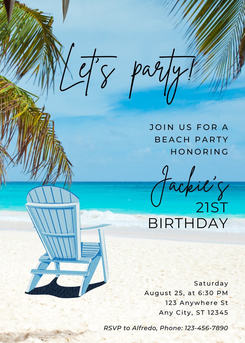 Beach Party Invitations Printable Editable Template Invitation for ...