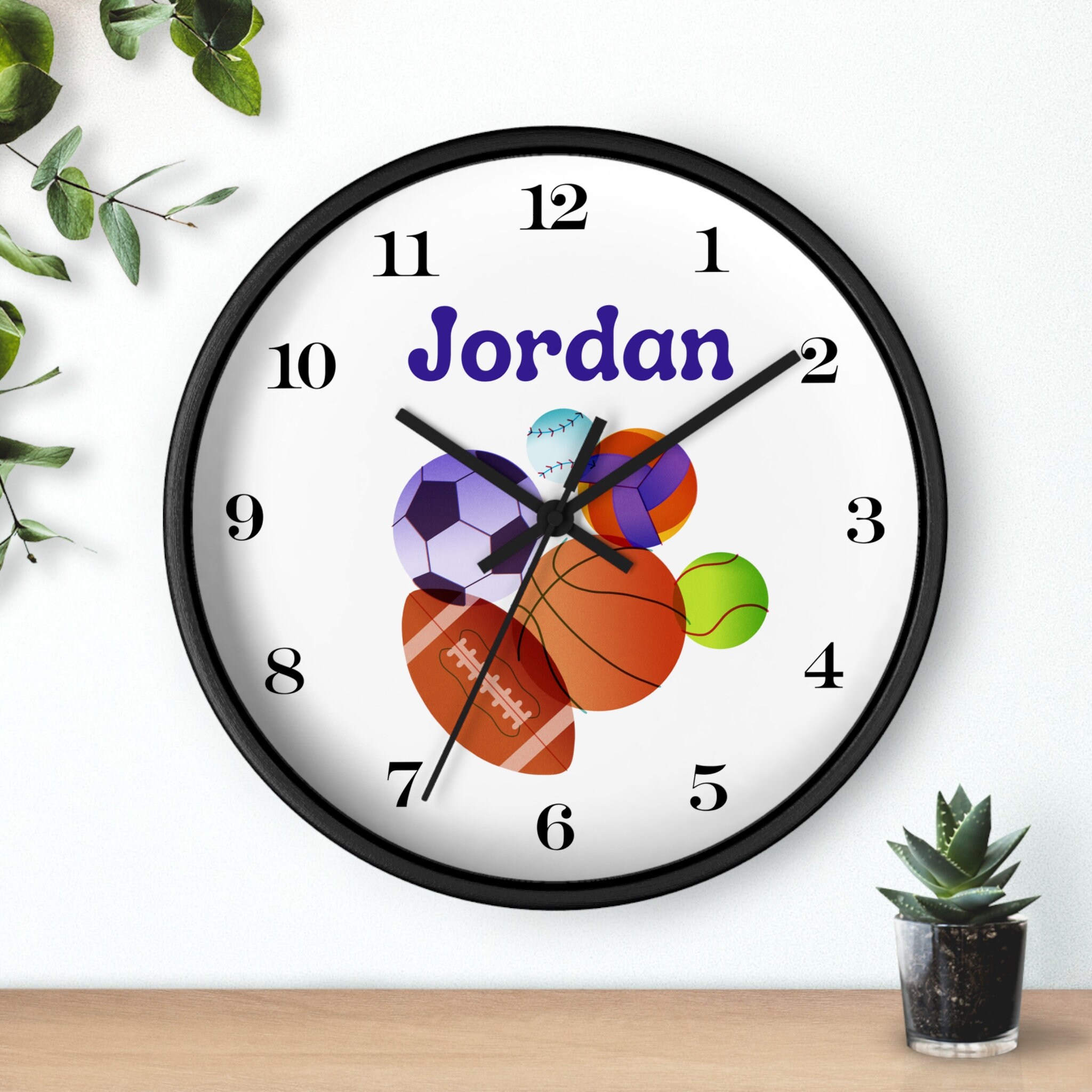 Personalized Sports Clock Kids Room Wall Decor Customized Kids Clock ...