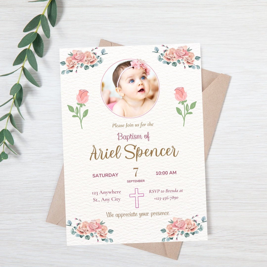 Baby Girl Baptism Invitations Printable Editable Baptismal Invitations ...