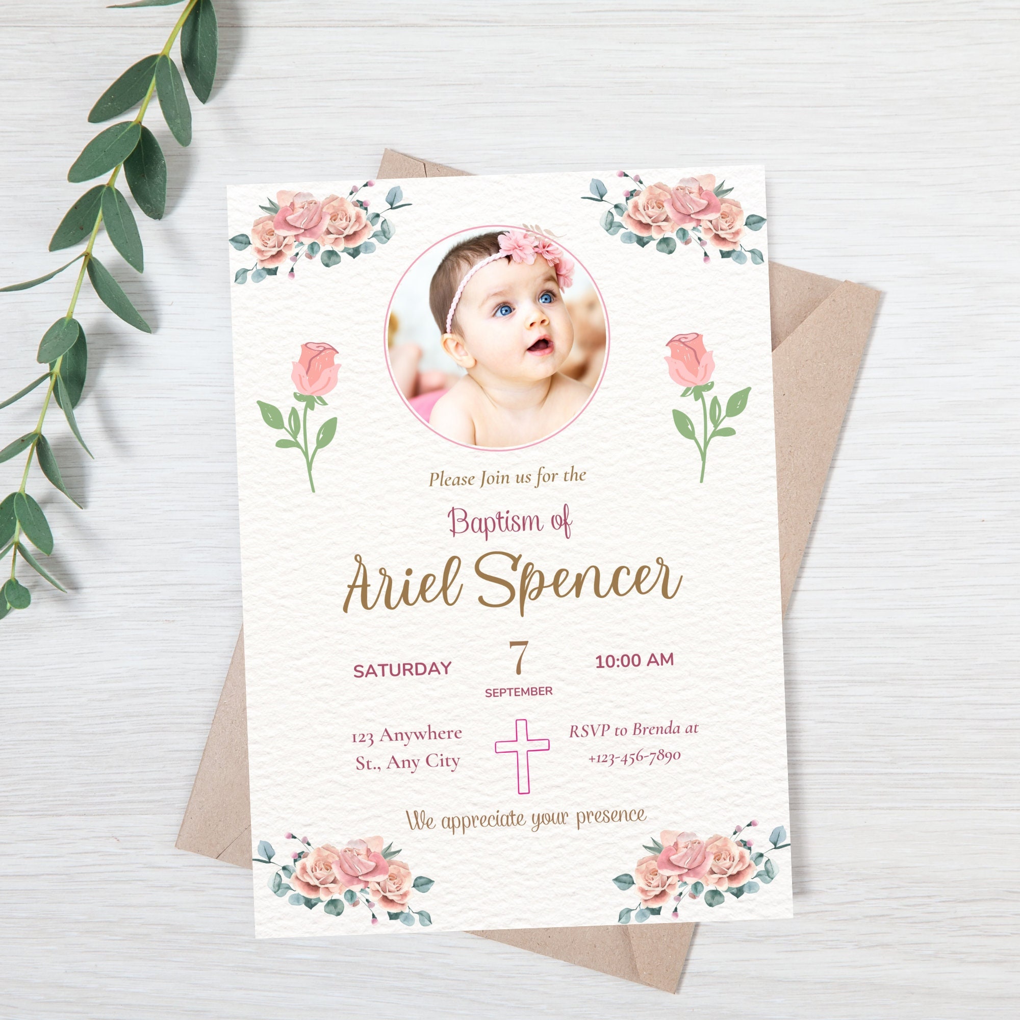 Baby Girl Baptism Invitations Printable Editable Baptismal Invitations ...