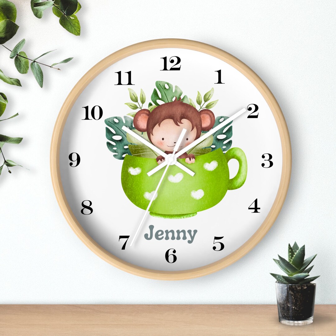 Personalized Monkey Clock Custom Kids Wall Decor Adorable Monkey Theme ...
