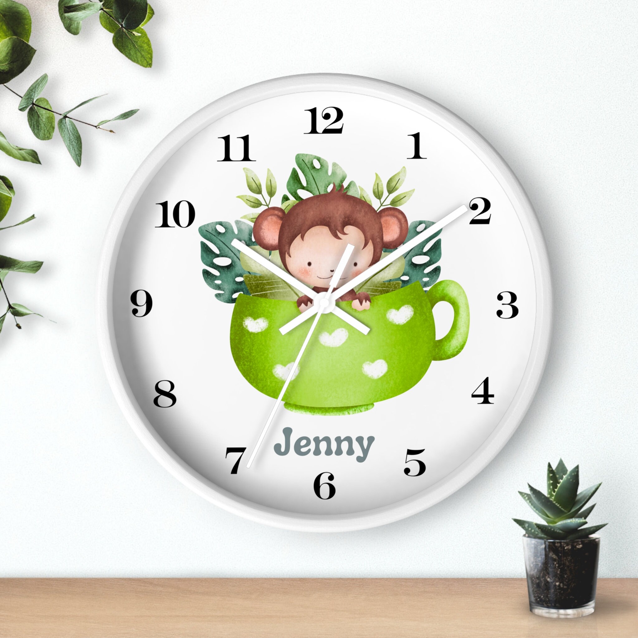 Personalized Monkey Clock Custom Kids Wall Decor Adorable Monkey Theme Clock Children's Room ...