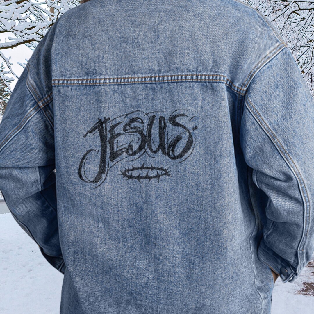Jesus & Crown of Thorns Denim Jacket Faith-based Christian Streetwear ...