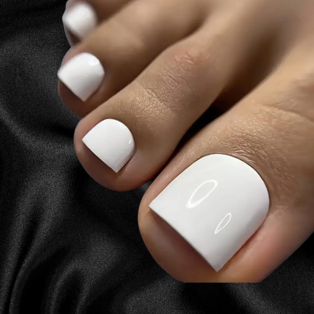 Glossy White Press on Toenails: Short Square Fake Nails Set - Etsy