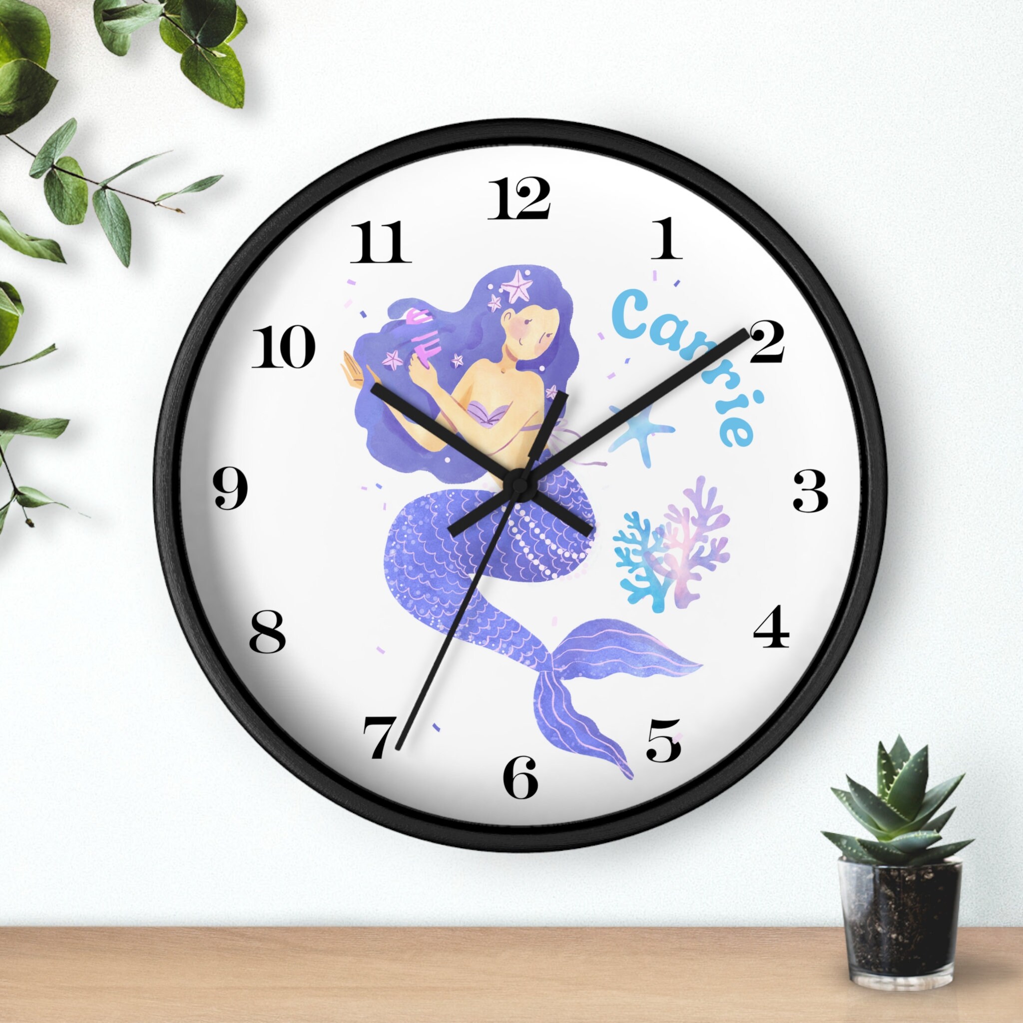 Personalized Mermaid Clock for Children Custom Mermaid Theme Wall Clock ...