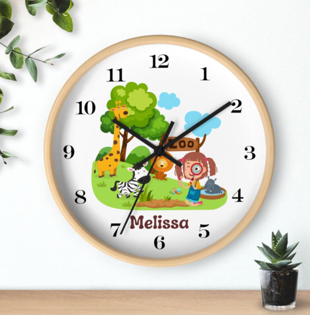 Personalized Zoo Animals Clock Custom Kids Wall Decor Safari Theme ...