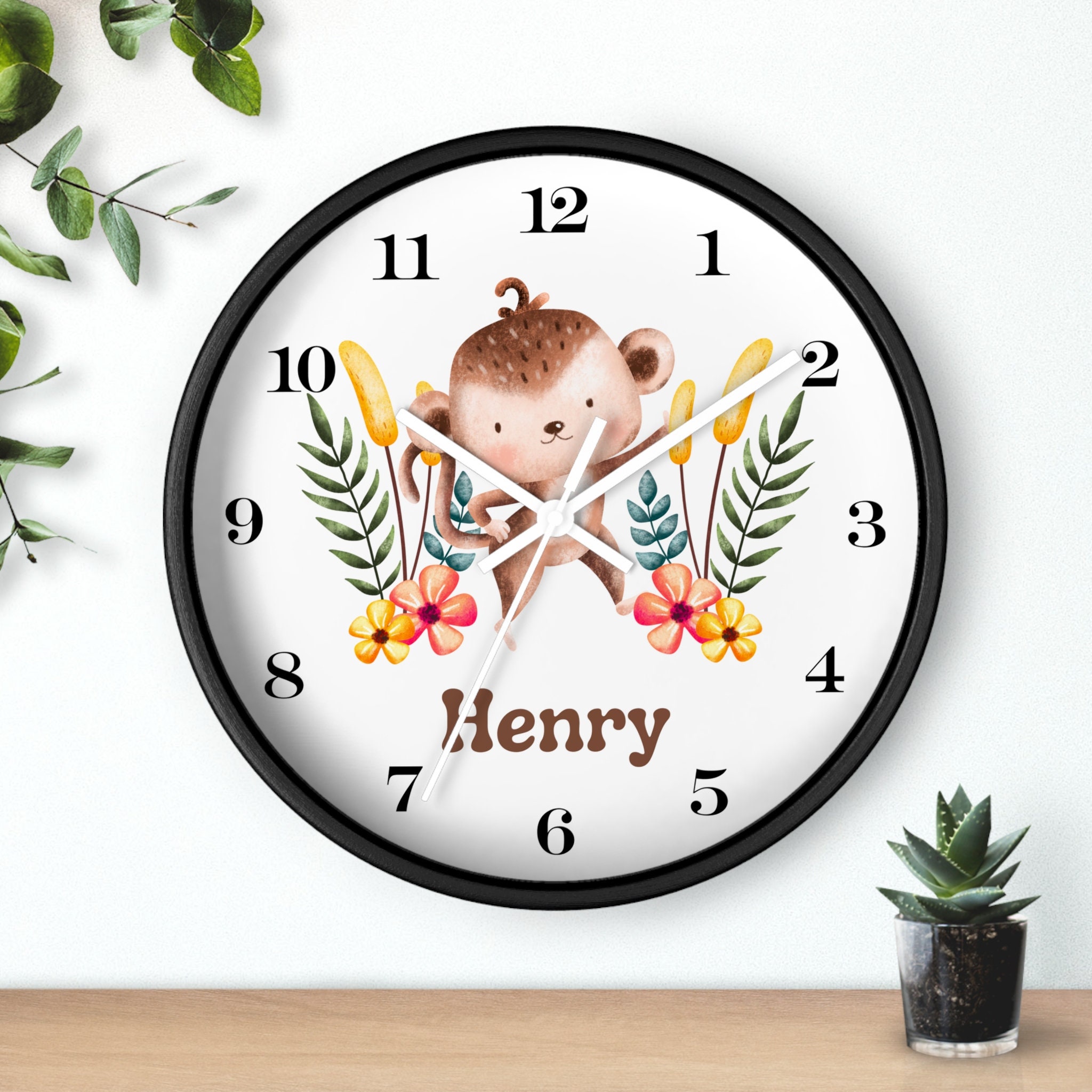 Personalized Monkey Clock Custom Kids Wall Decor Adorable - Etsy