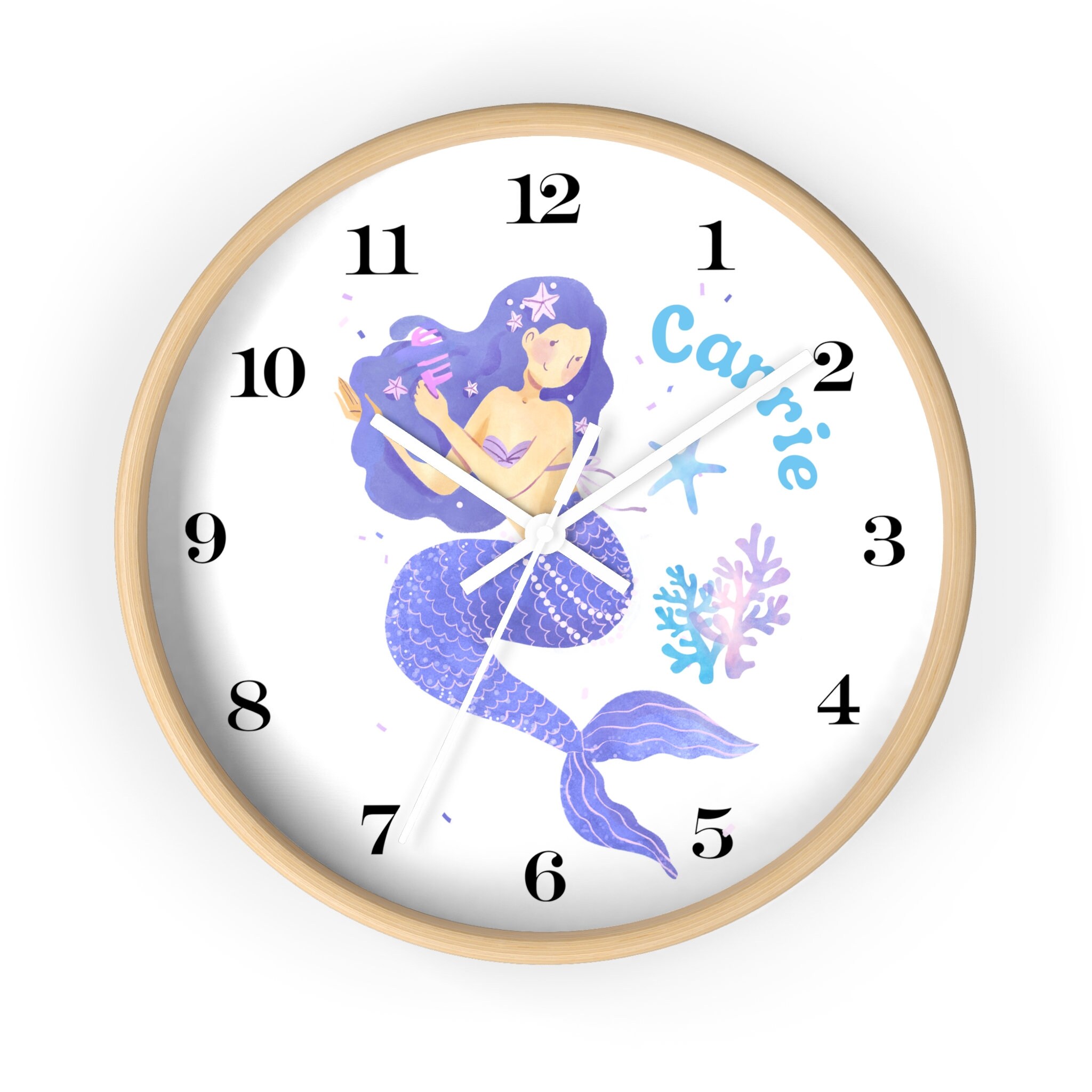Personalized Mermaid Clock for Children Custom Mermaid Theme Wall Clock ...