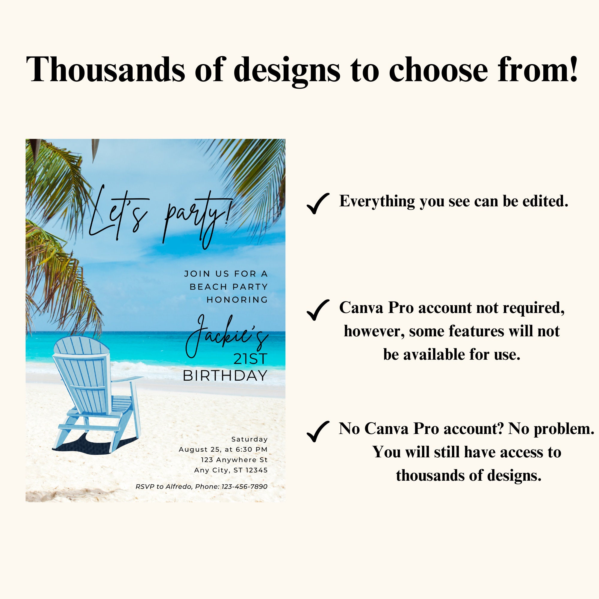 Beach Party Invitations Printable Editable Template Invitation for ...