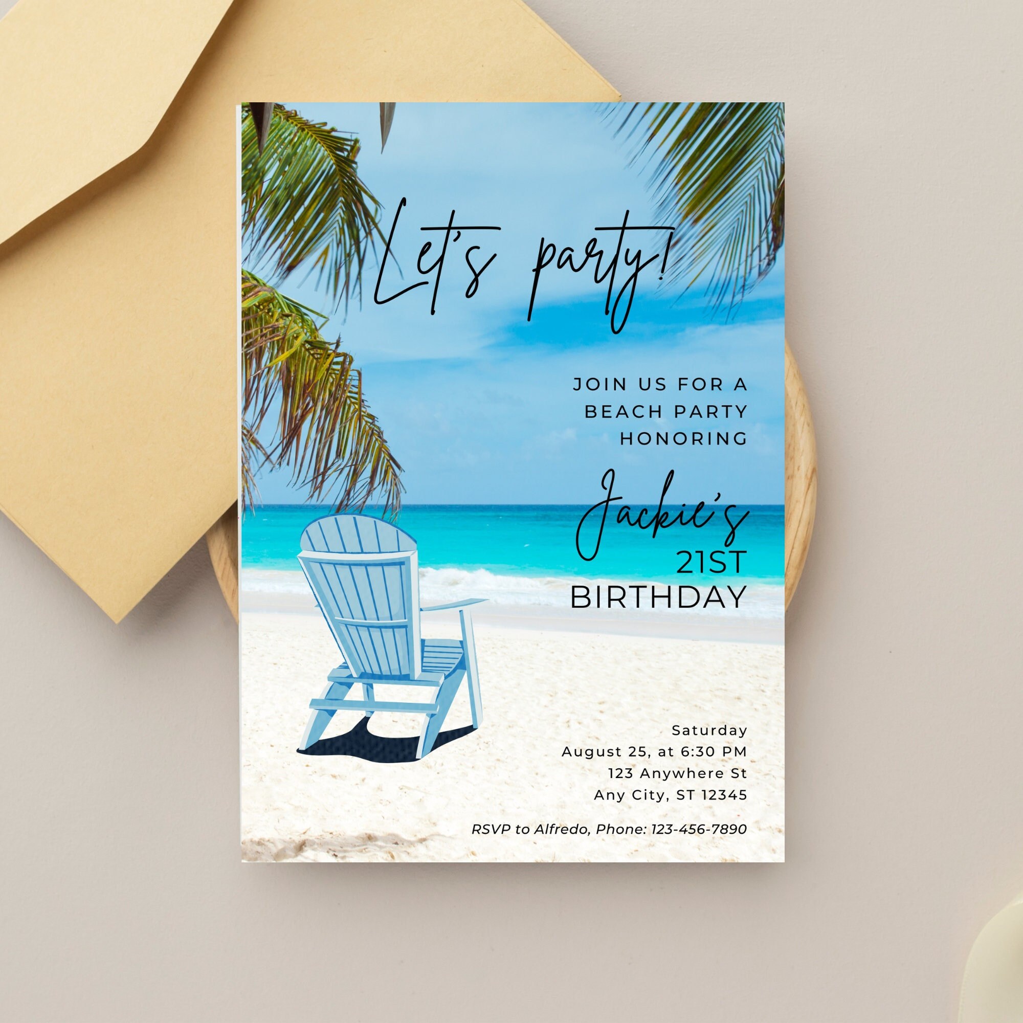 Beach Party Invitations Printable Editable Template Invitation for ...