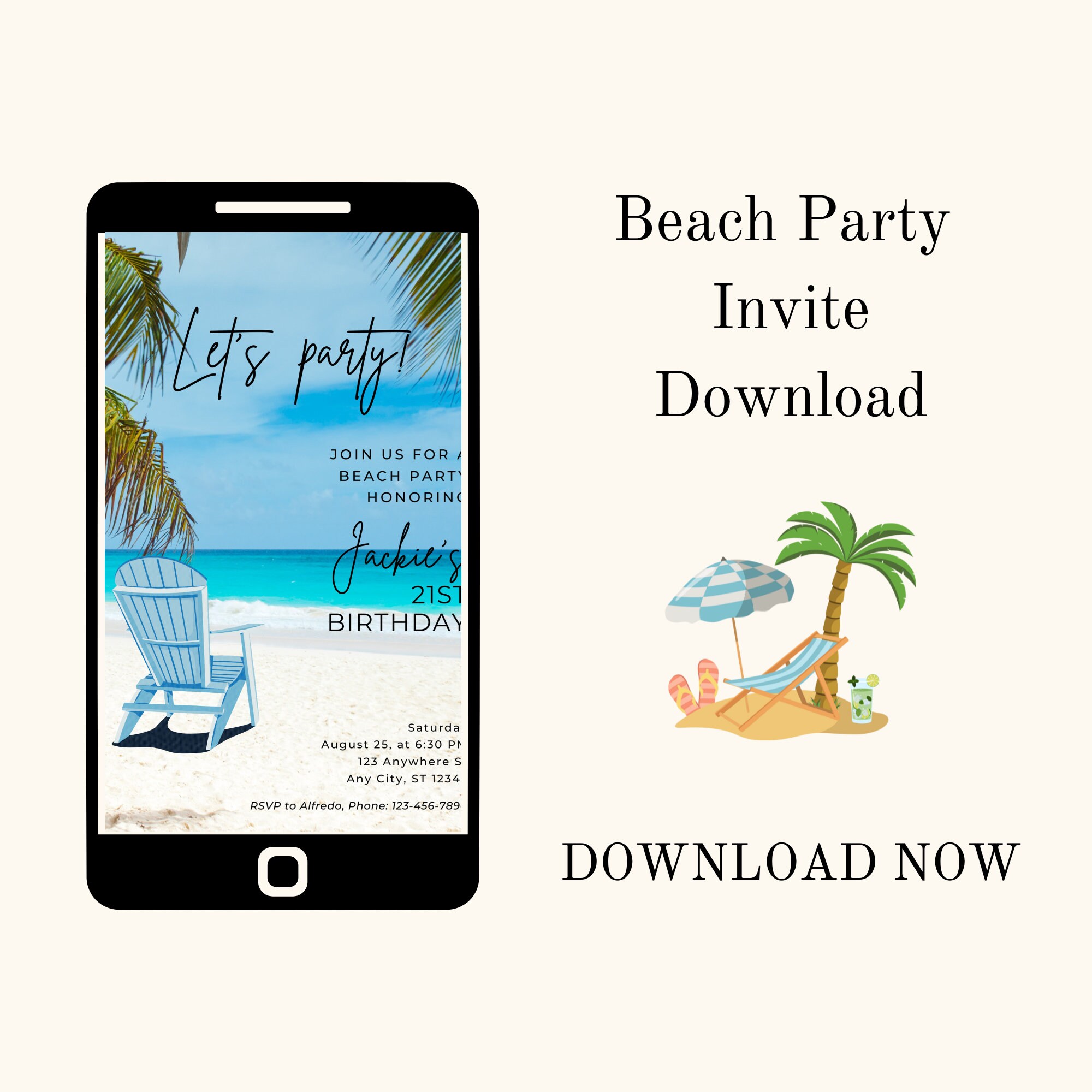 Beach Party Invitations Printable Editable Template Invitation for ...