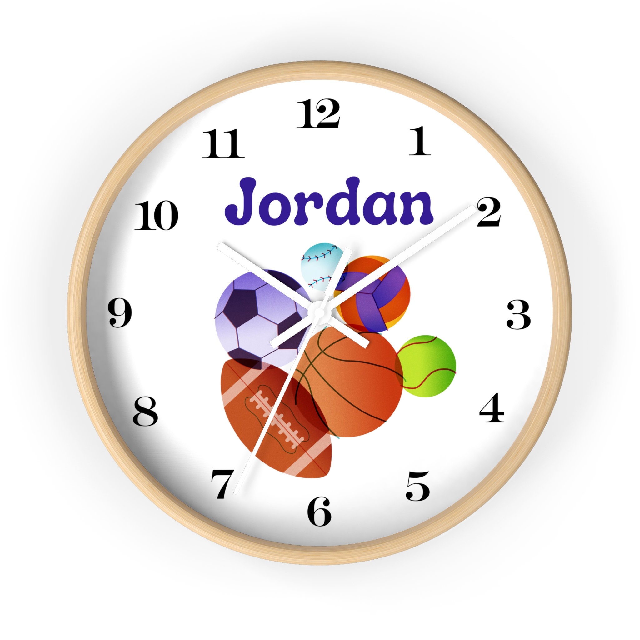 Personalized Sports Clock Kids Room Wall Decor Customized Kids Clock ...