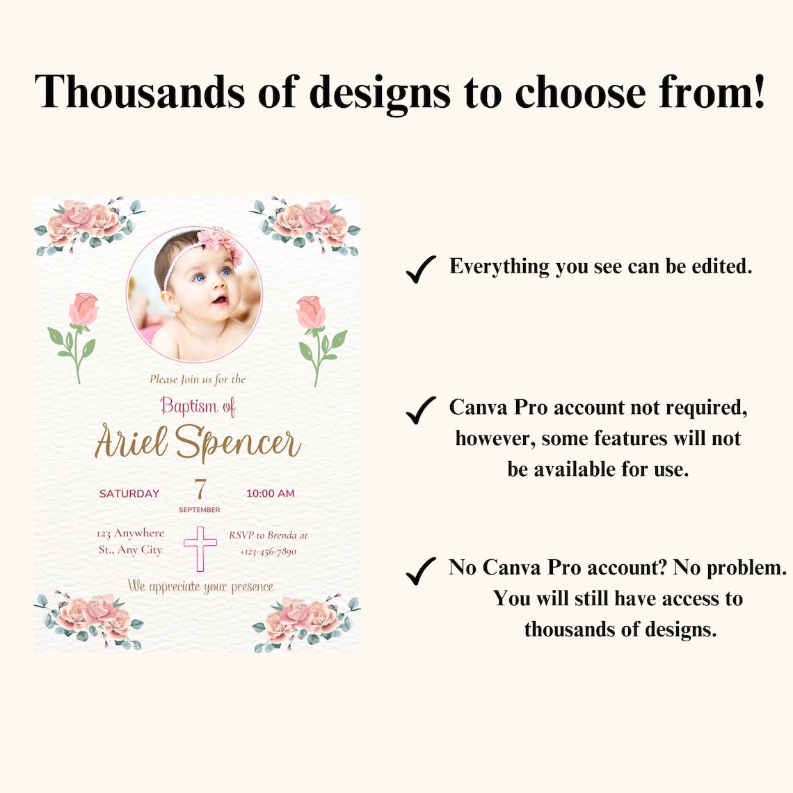 Baby Girl Baptism Invitations Printable Editable Baptismal Invitations ...