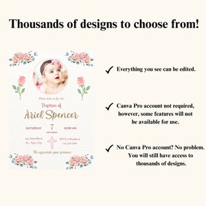 Baby Girl Baptism Invitations Printable Editable Baptismal Invitations ...