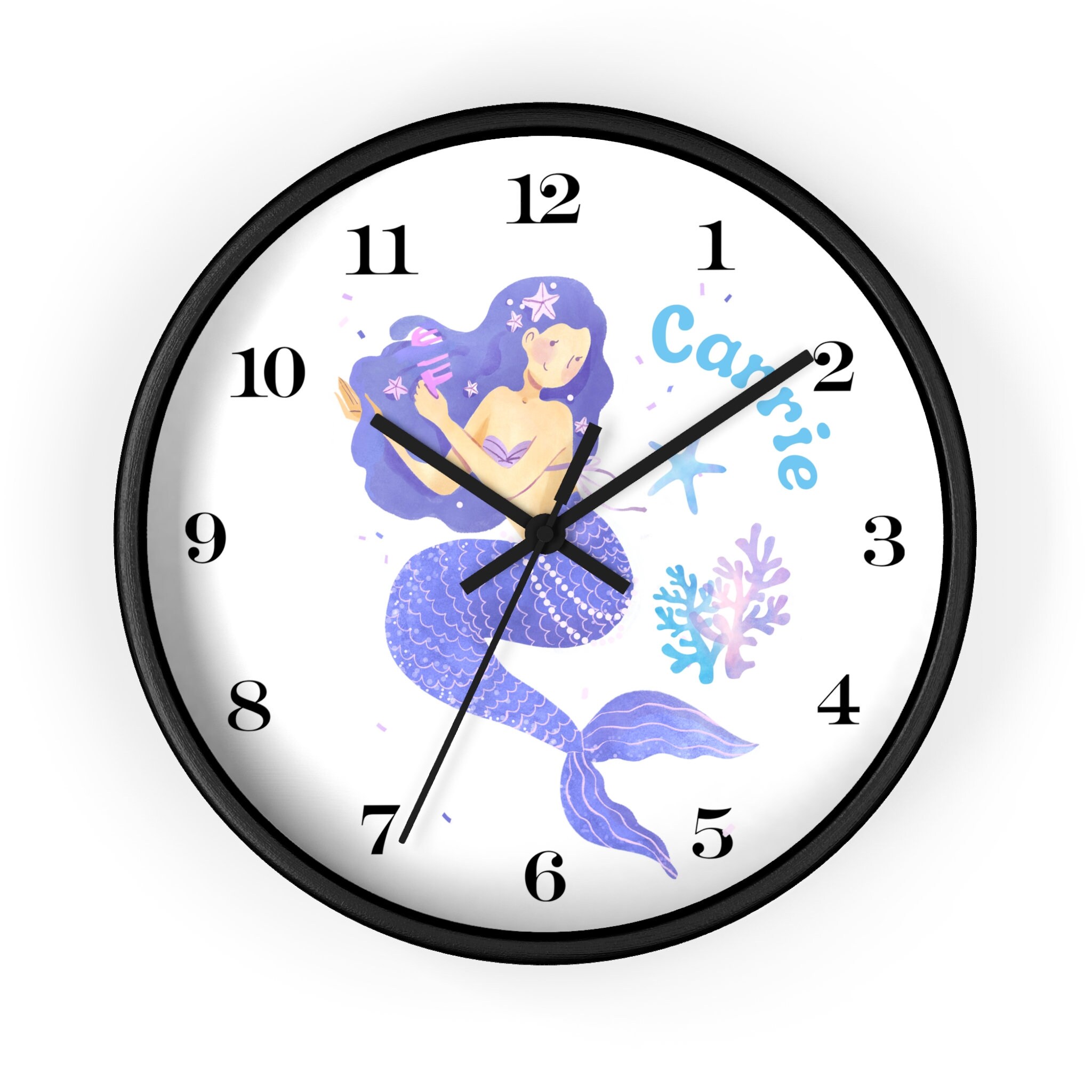 Personalized Mermaid Clock for Children Custom Mermaid Theme Wall Clock ...