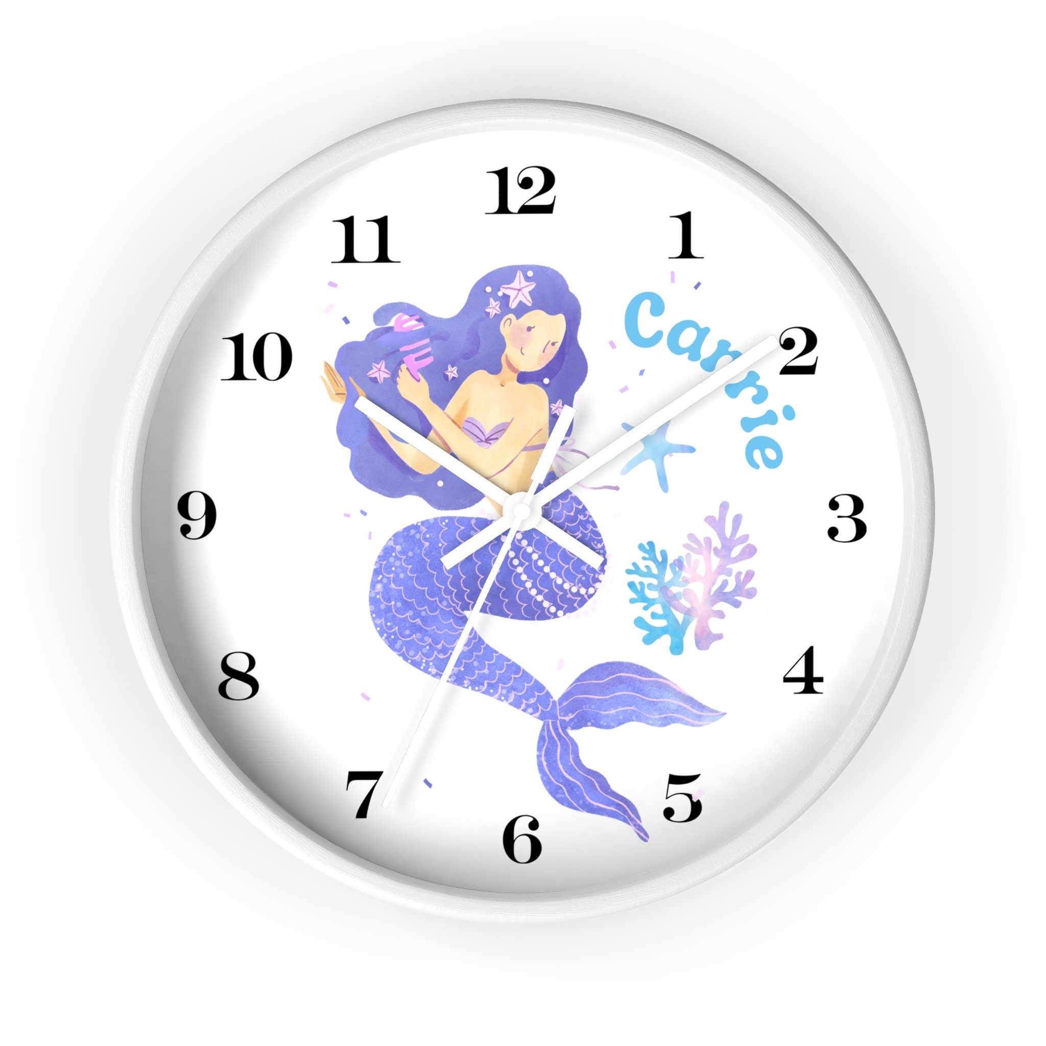 Personalized Mermaid Clock for Children Custom Mermaid Theme Wall Clock ...