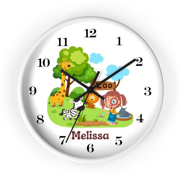 Personalized Zoo Animals Clock Custom Kids Wall Decor Safari Theme Clock Children's Room ...