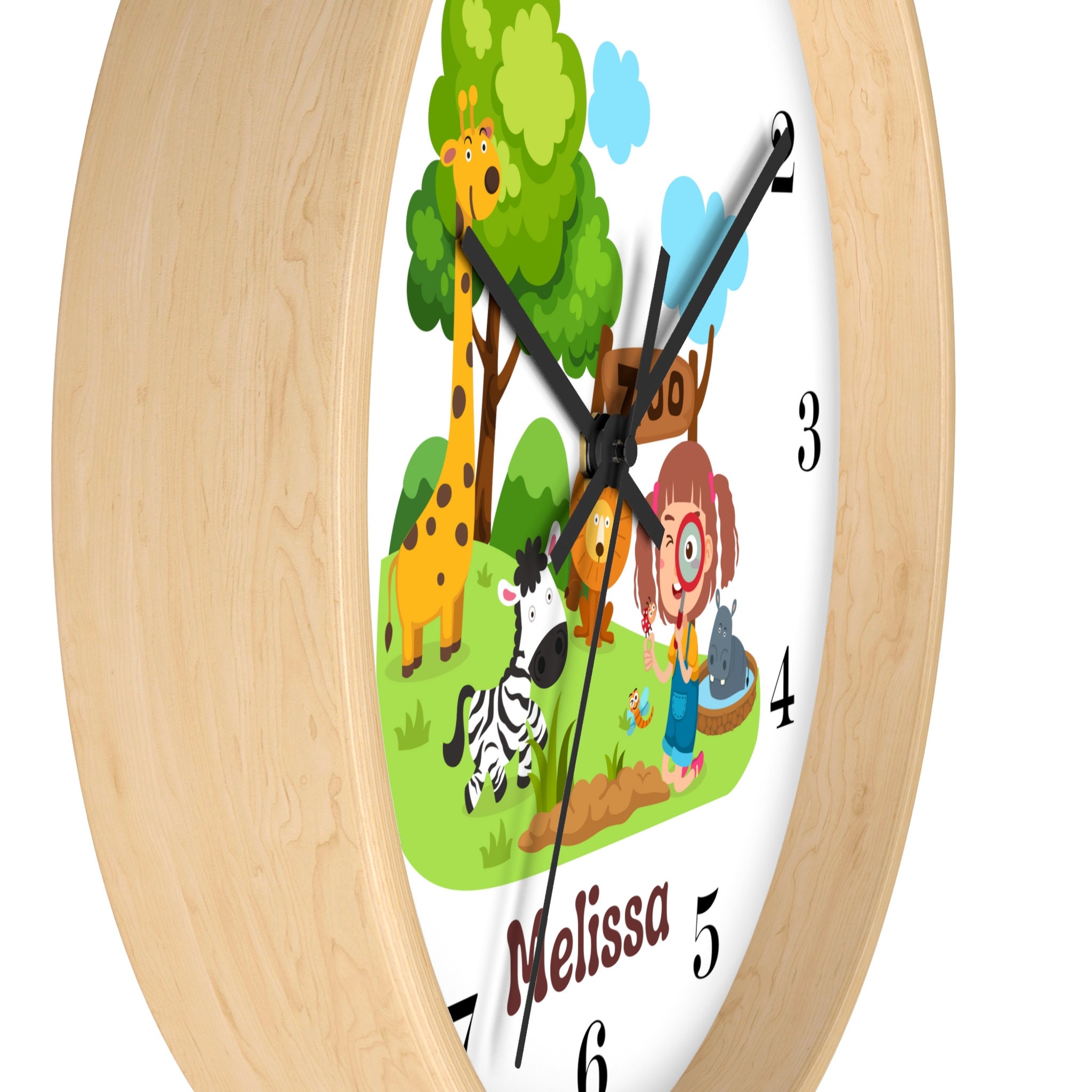 Personalized Zoo Animals Clock Custom Kids Wall Decor Safari Theme Clock Children's Room ...